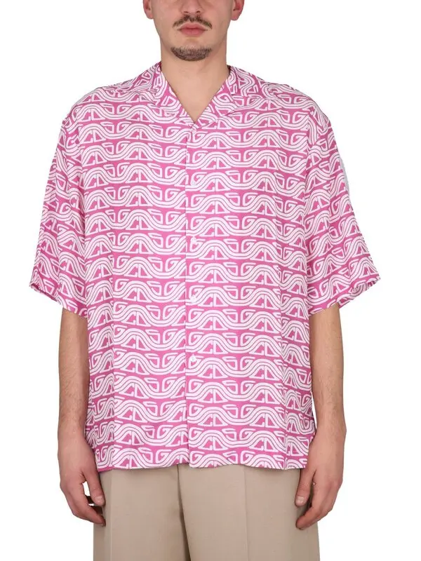 Gcds Monogram Waved Bowling Collar Shirt - Fuchsia