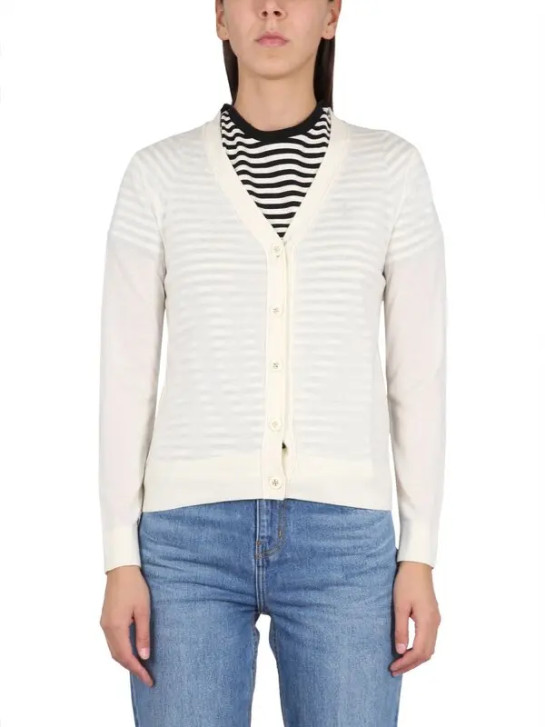 Tory Burch Wool And Silk Blend V-neck Cardigan - Multicolour