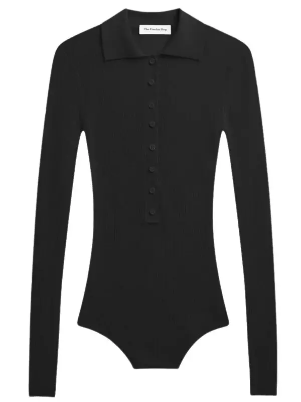 THE FRANKIE SHOP Solana Buttoned Polo Top - Black