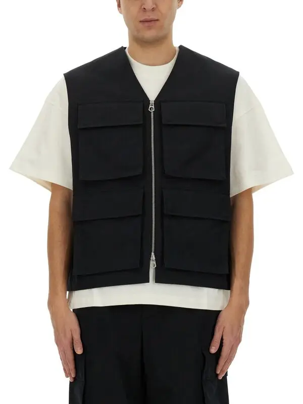 JIL SANDER Multi-pocket Zip-up Vest - Black