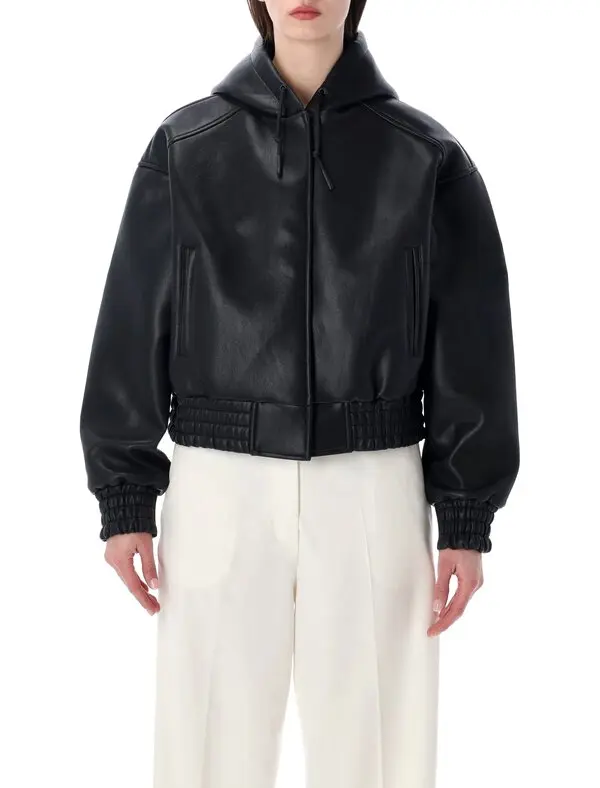 THE FRANKIE SHOP Jackson Faux Leather Bonded Bomber Jacket With Hood - Black