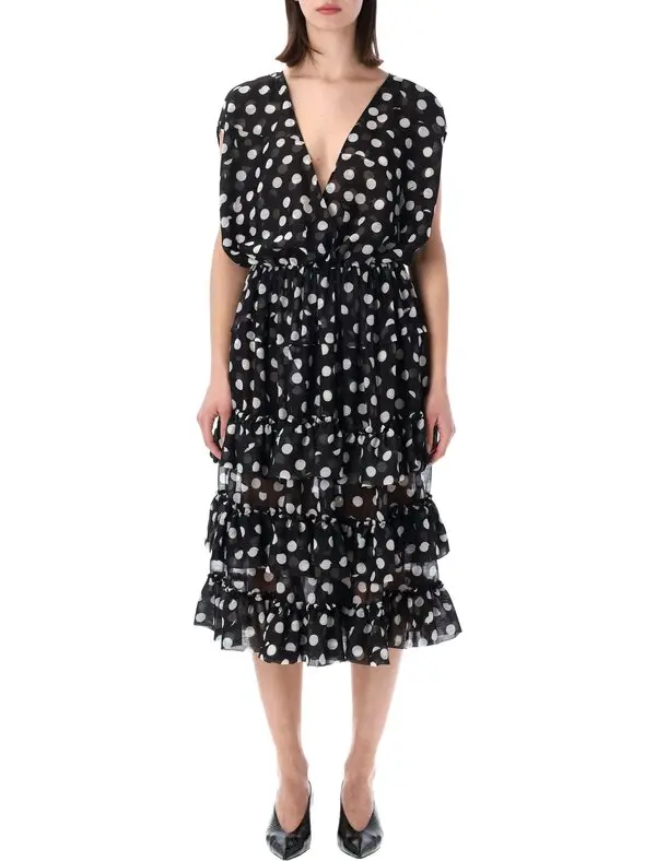 Dries Van Noten Polka Dot Tiered Ruffle Midi Dress - Black