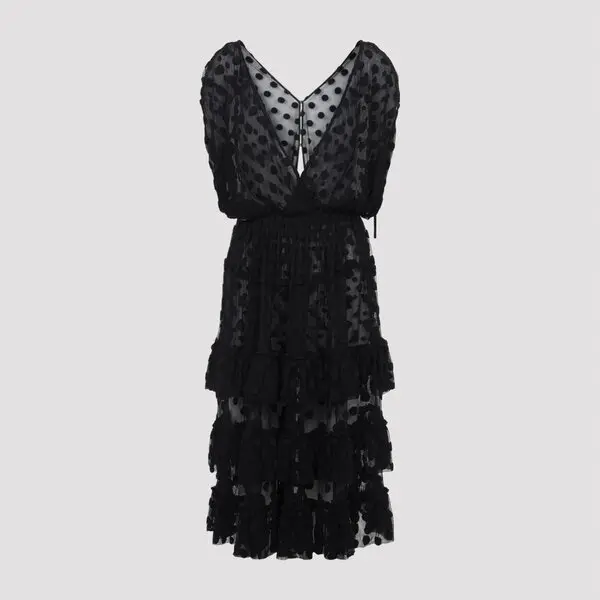 Dries Van Noten Polka Dot Tiered Midi Dress - Black