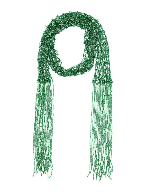 Dries Van Noten Fringed Embellished Beaded Scarf - Green