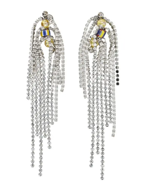 Dries Van Noten Bead And Crystal-embellished Clip-on Earrings - Silver