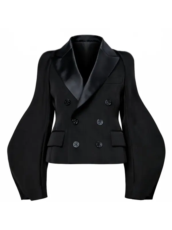 Sacai Double-breasted Jacket With Voluminous Sleeves - Black