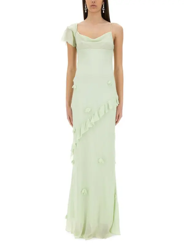 SELF-PORTRAIT Floral-appliqué Georgette Maxi Dress - Green