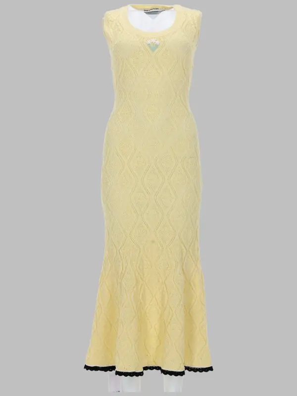 SELF-PORTRAIT Sleeveless Embroidered Knit Maxi Dress - Yellow