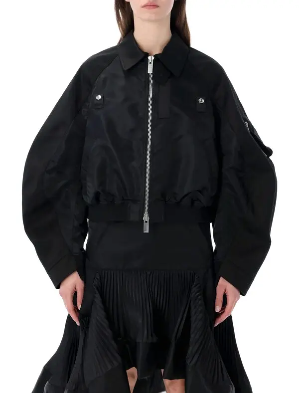 Sacai Zip-up Bomber Jacket With Spread Collar - Black