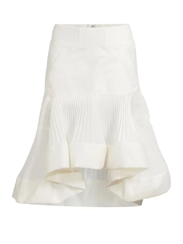 Sacai Pleated Floral-print Satin Midi Skirt With Grosgrain Trim - White