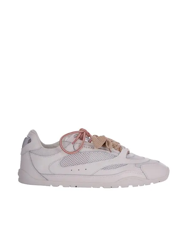 Pinko White Leather And Mesh Sneakers - Bianco