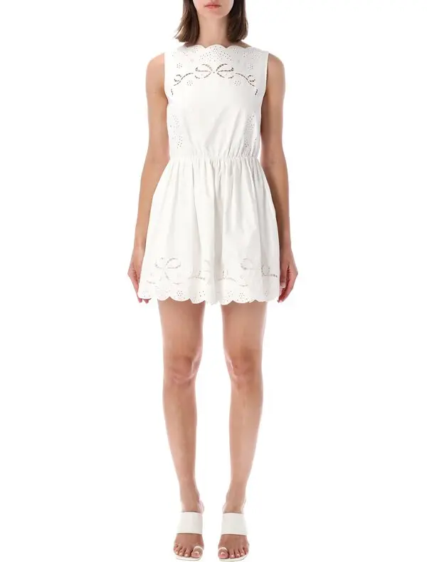 SELF-PORTRAIT Mini Dress With Eyelet Detailing - Bianco