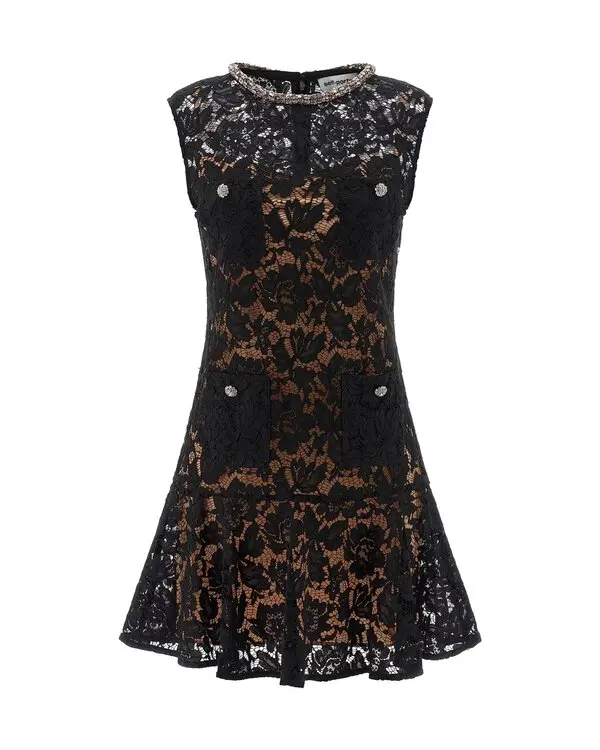 SELF-PORTRAIT Mini Dress With Eyelet Detailing - Black