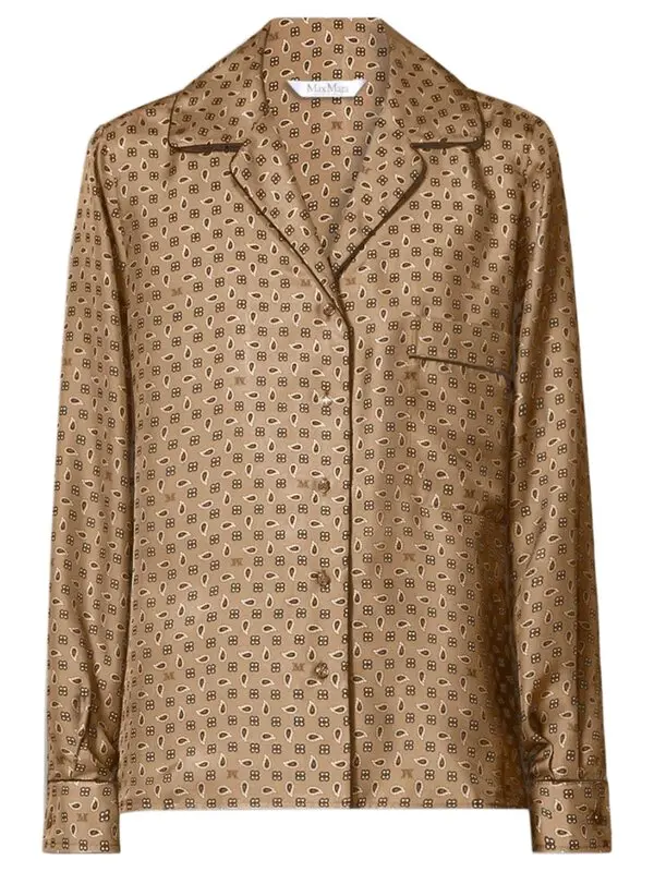 Max Mara Semi-fitted Silk Shirt With Cuban Collar Size - Brown