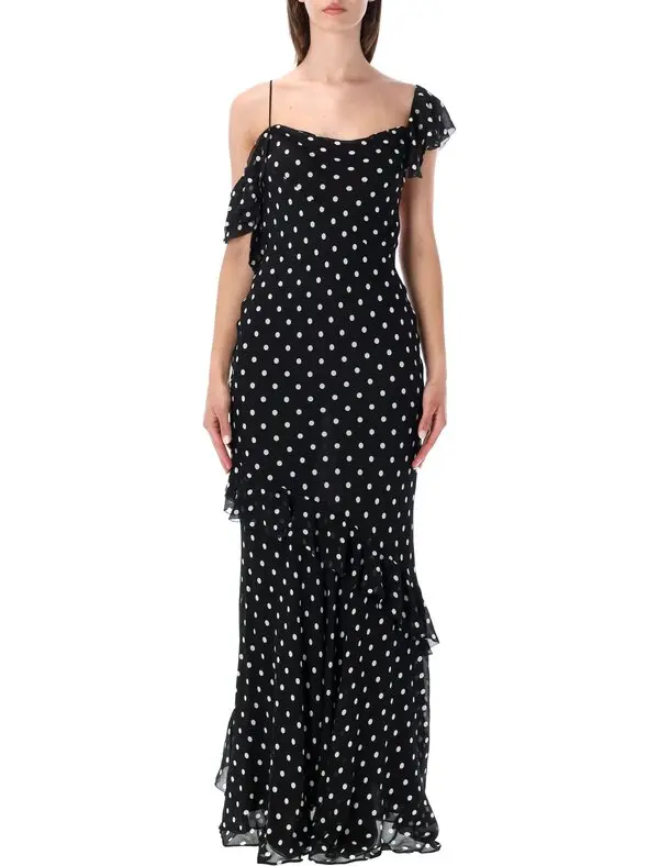 SELF-PORTRAIT Polka Dot Ruffled Maxi Dress - Nero