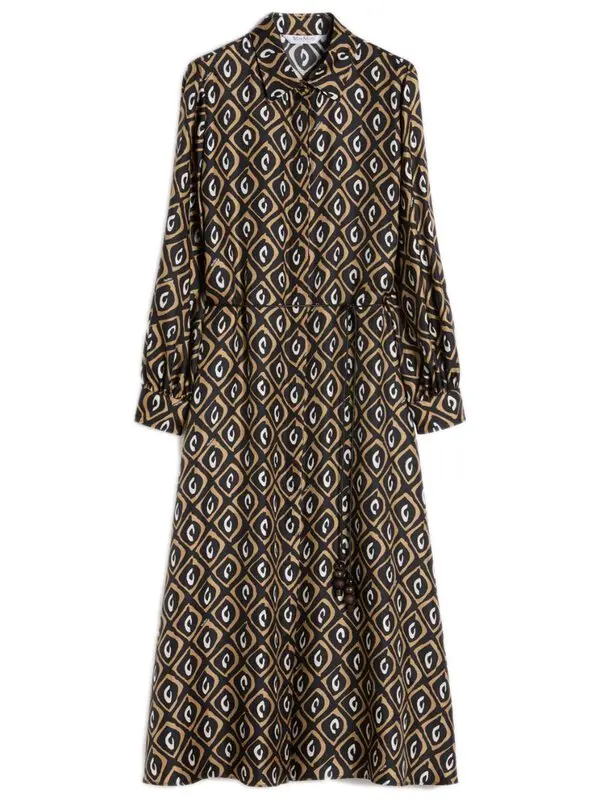 Max Mara A-line Silk Twill Dress With Puff Sleeves And Hidden Front Closure - Black