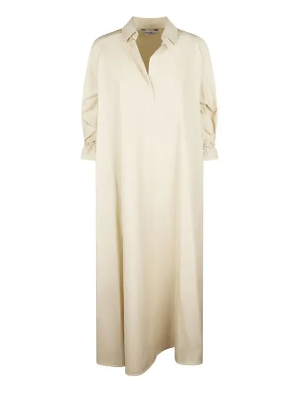 Max Mara Cotton Shirt Dress With Classic Collar And Adjustable Cuffs - Beige