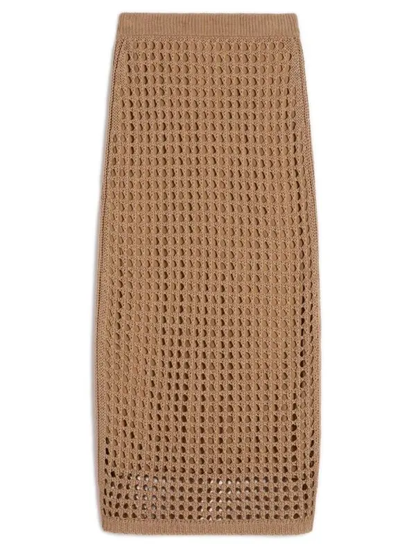 Max Mara Ribbed Waist Pure Cotton Knit Skirt - Brown