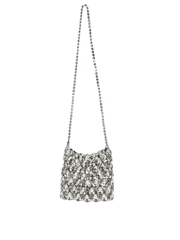 SELF-PORTRAIT Crystal Embellished Mesh Mini Bag - Argento