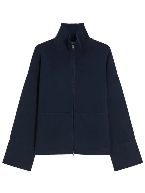 Max Mara Full-zip Cardigan With Embroidered Logo - Blue