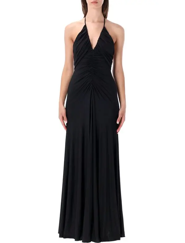 SELF-PORTRAIT Gathered Halterneck Maxi Dress - Nero