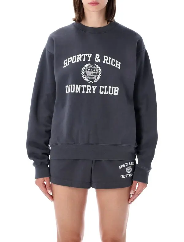 SPORTY & RICH Graphic Crewneck Sweatshirt - Carbon Choco