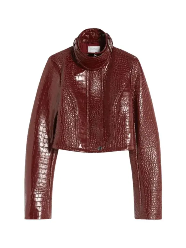 Sportmax Alligator-print Cropped Jacket With High Collar - Red