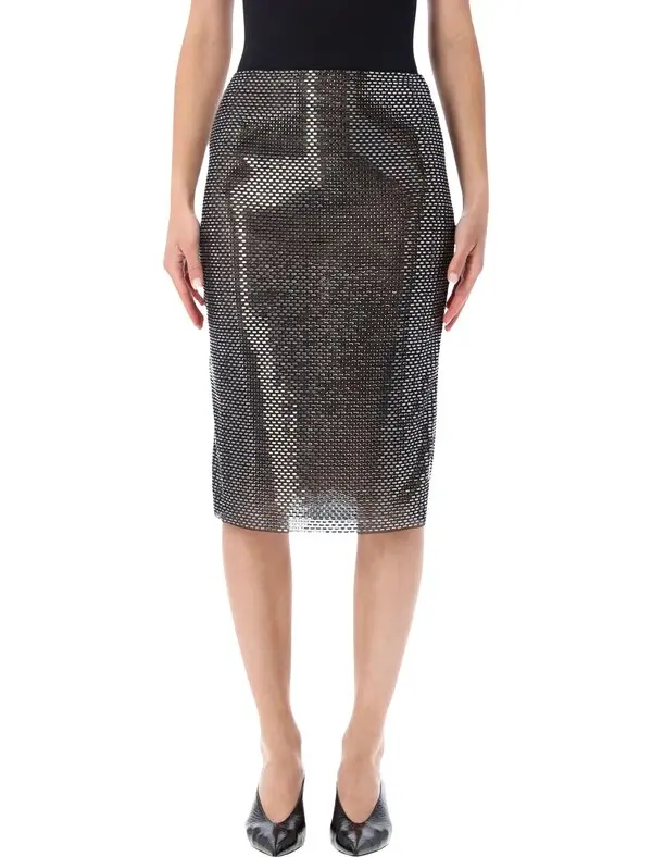 SELF-PORTRAIT Rhinestone-embellished Midi Skirt - Nero