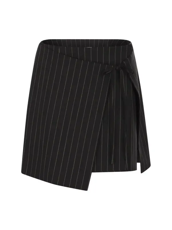 Sportmax Pinstriped Wrap Mini Skirt - Black