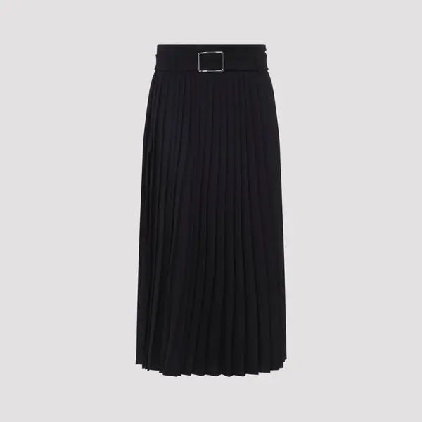 Sportmax Pleated Midi Skirt With Belt Detail - Black