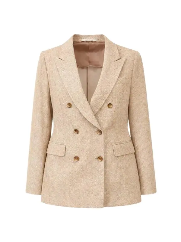 Tagliatore Double-breasted Peak Lapel Cotton Blazer - Beige