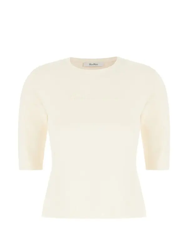 Max Mara Short Sleeve Fitted Waist Crew-neck Sweater - Ivory