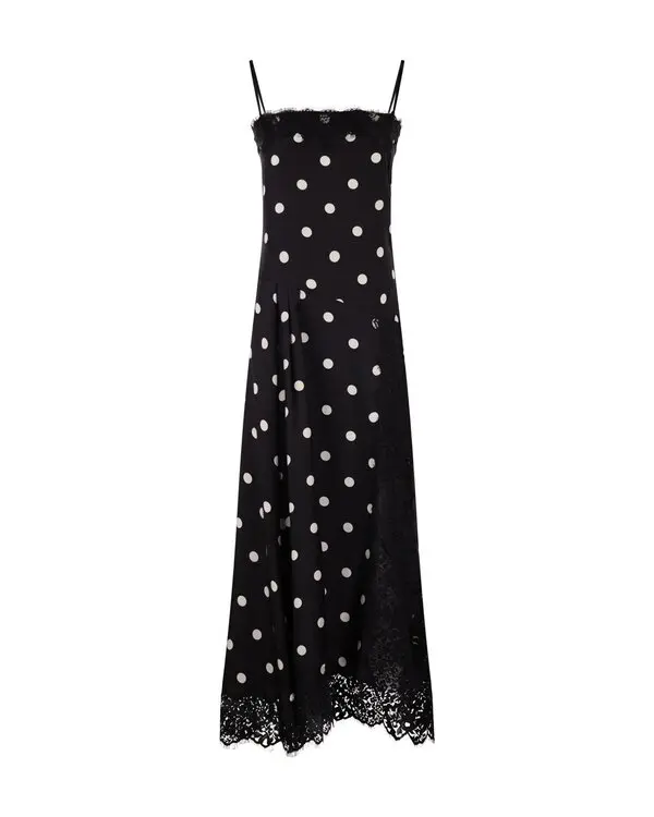Sportmax Polka Dot Lace Trim Midi Dress - Nero