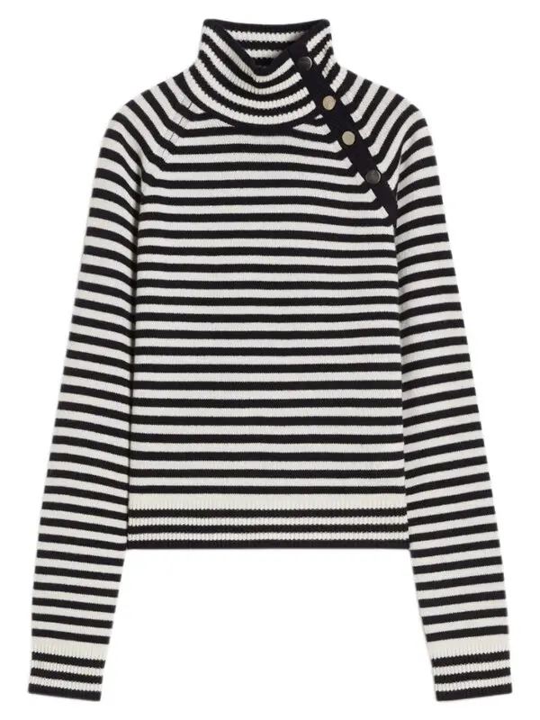 Max Mara Striped Cashmere Turtleneck Sweater - Blue