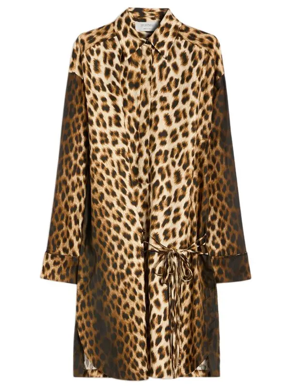 Sportmax Animal Print Silk Shirt With Tie Front - Brown