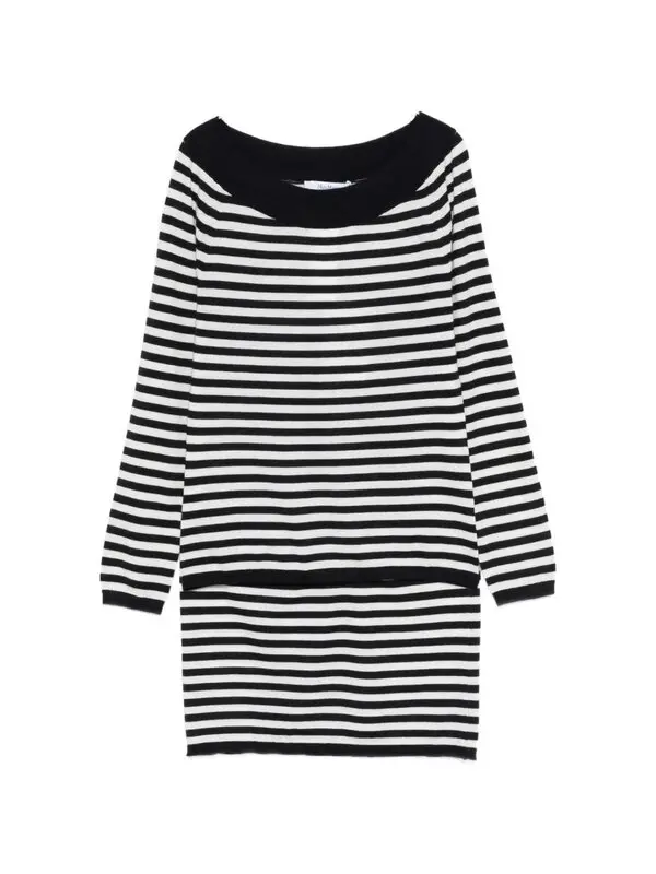 Max Mara Boat Neck Striped Fine Knit Sweater - Blue
