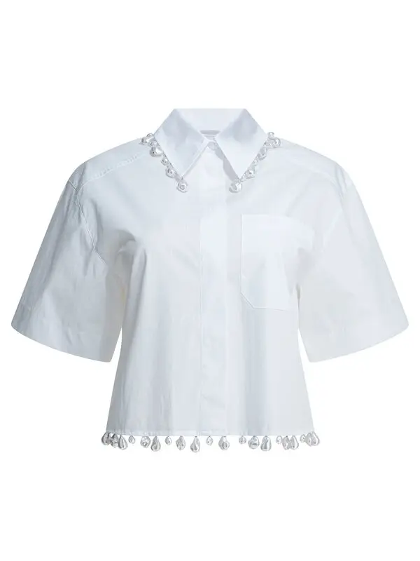 Max Mara Sportmax Cotton Poplin Shirt With Pearl Embellishments - White