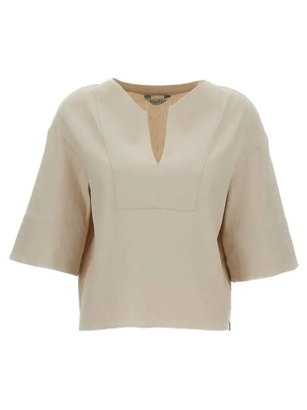 Max Mara Relaxed Fit V-neck Blouse Short Sleeves - Beige