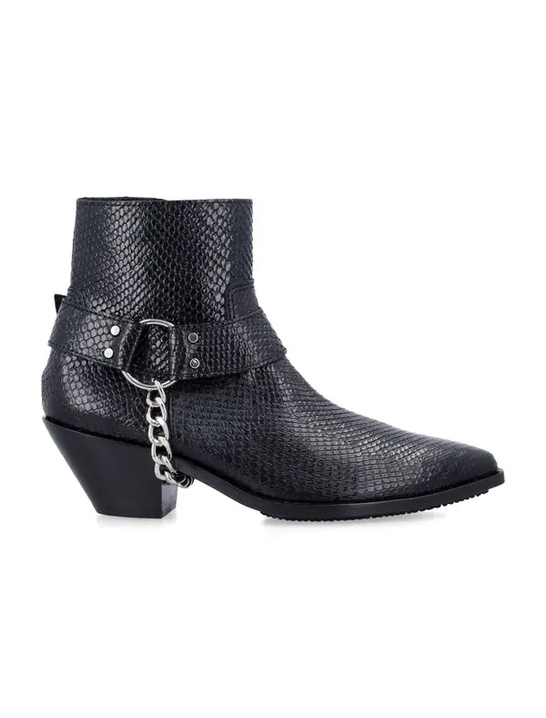 Junya Watanabe Snake-effect Leather Ankle Boots With Chain Detail