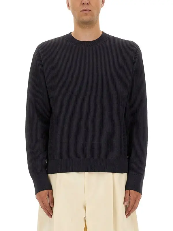 Studio Nicholson 12 Gg" Ribbed Cotton Crewneck Pullover - Blue