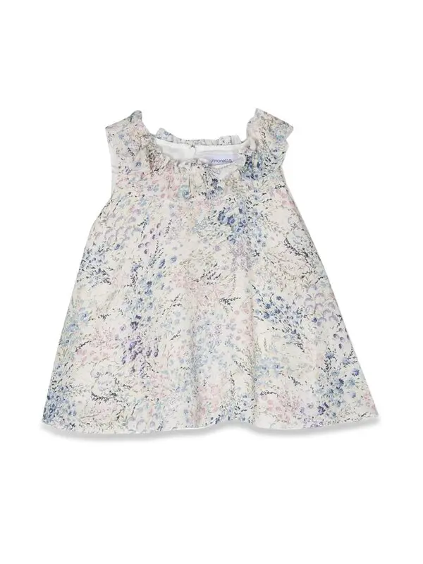 SIMONETTA Sleeveless Blouse With Floral Print Multicolored Cotton Ruffle Detail, Crew Neck, Short Sleeves, A-line - Multicolour