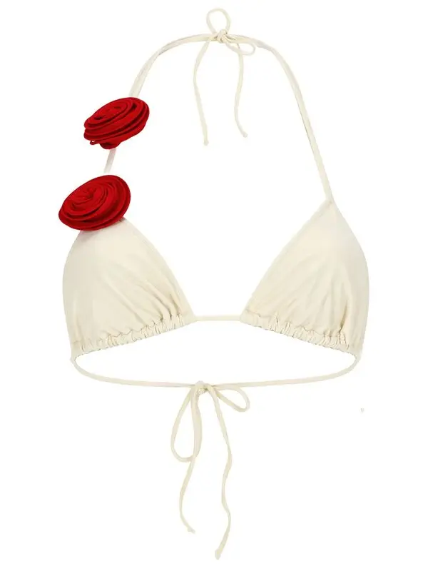 LA REVECHE Embellished Triangle Bikini Top - Ivory