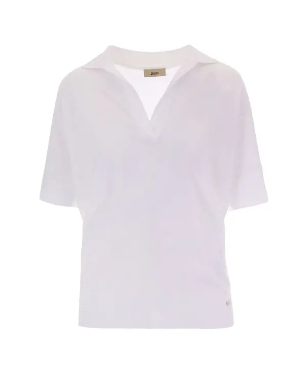 Herno Sheer V-neck Collared Knit Top - Bianco