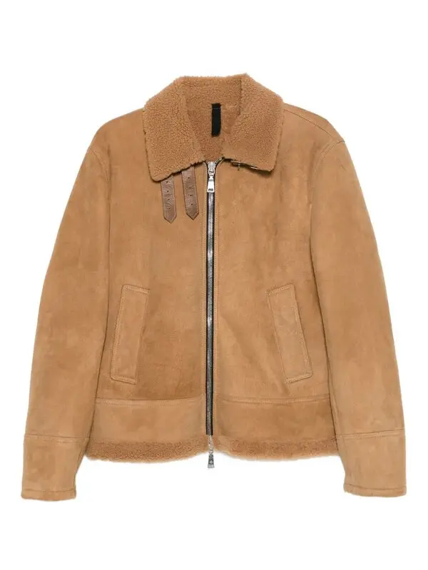 Tagliatore Luxe Shearling Jacket With Adjustable Belt - Beige