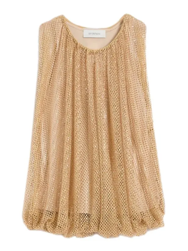 Sportmax Soft Cut Mesh Tank Top With Bubble Hem - Beige