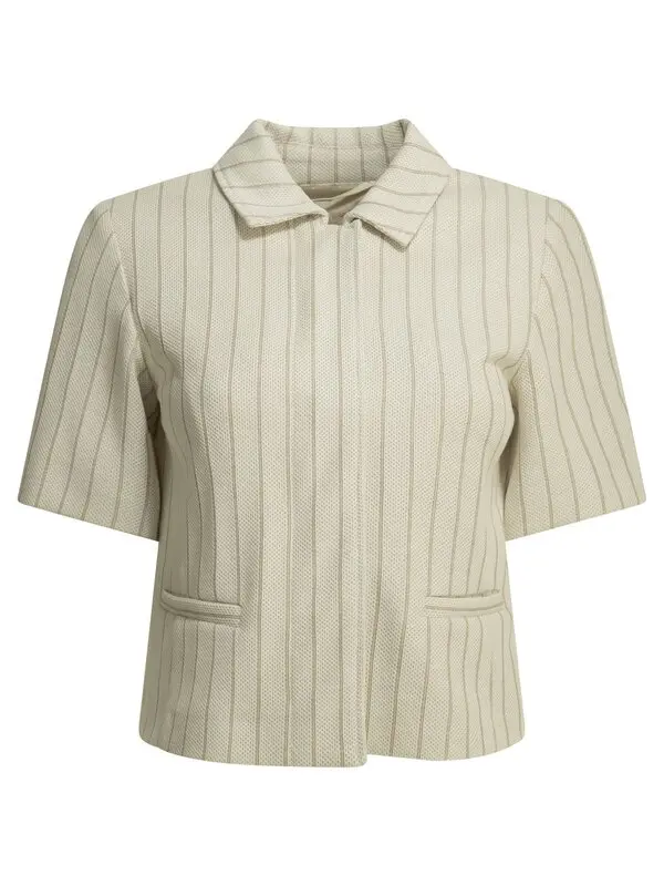 Max Mara Pinstripe Boxy Cropped Blazer With Short Sleeves - White