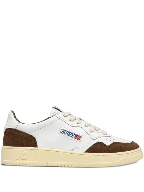AUTRY Soft Goatskin Sneakers With Perforated Toe And Contrast Inserts - Brown
