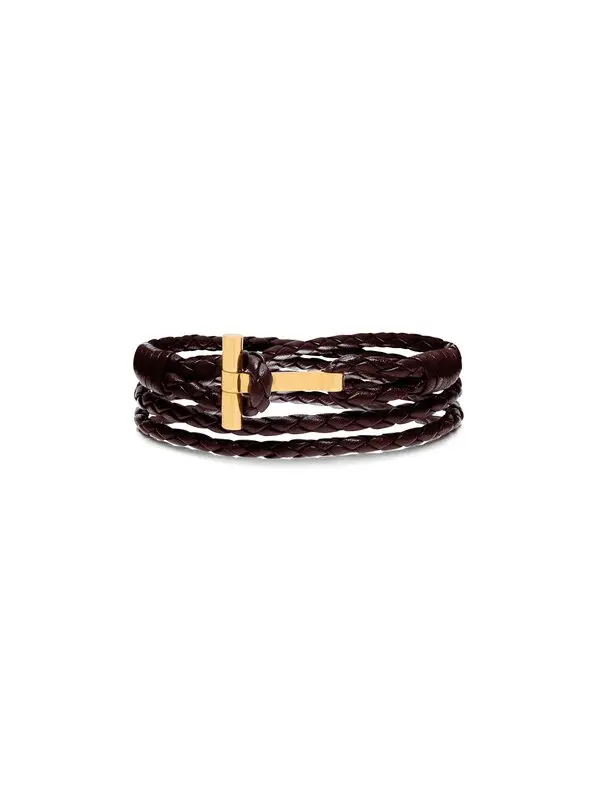 TOM FORD Braided Leather Wrap Bracelet - Brown