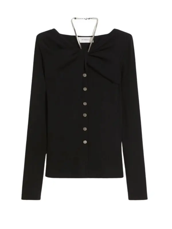 Sportmax Long Sleeve Wool Cardigan With Chain Detail - Black