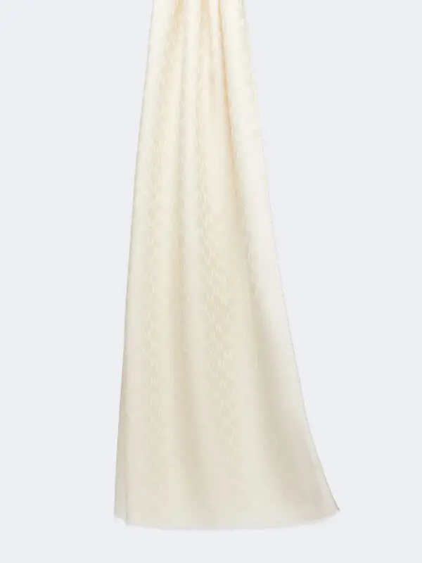 Max Mara Knit Stole With Fringed Edges 190 X 70 Cm - Bianco